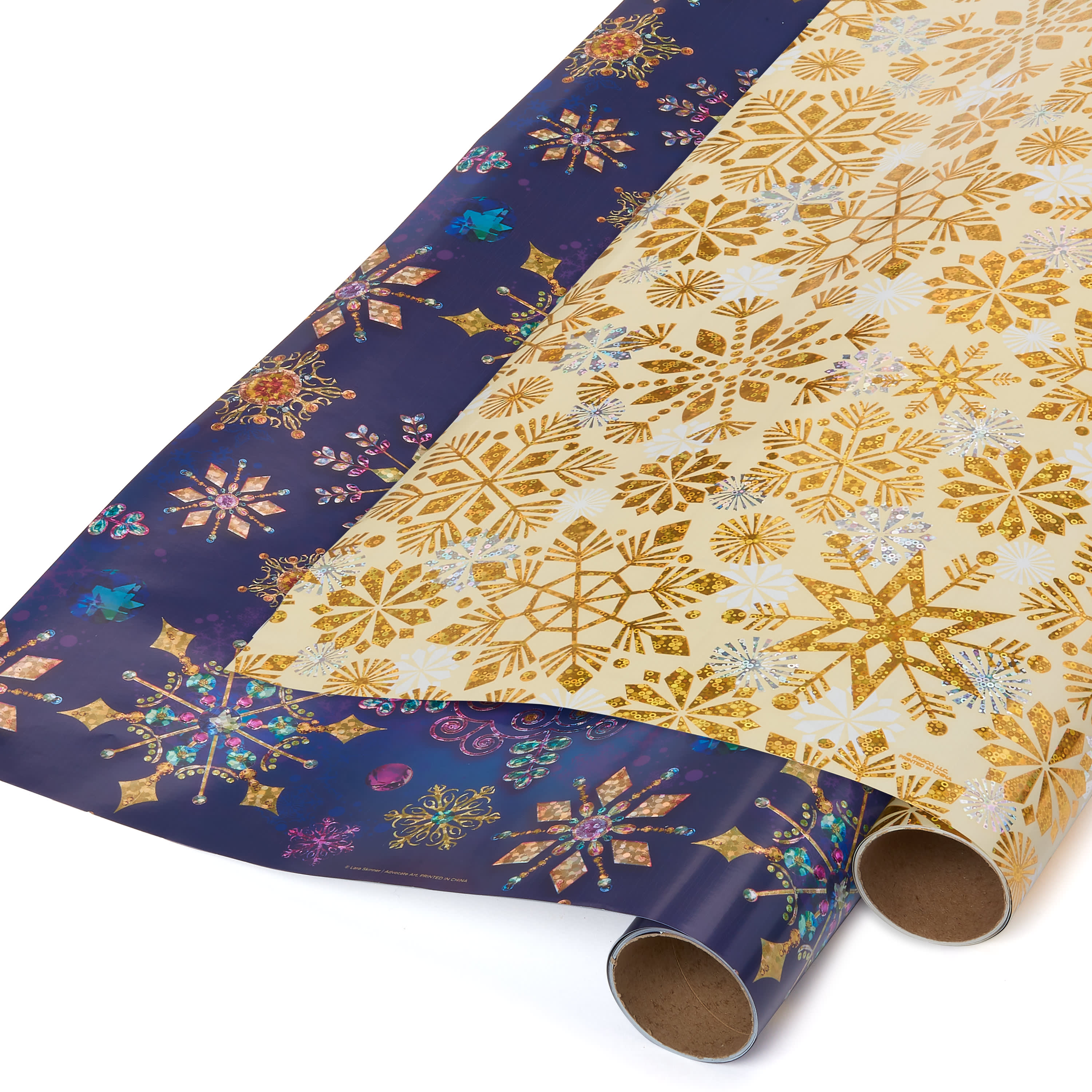 Jewel Tone Snowflakes And Holographic Snowflakes Holiday Wrapping Paper ...