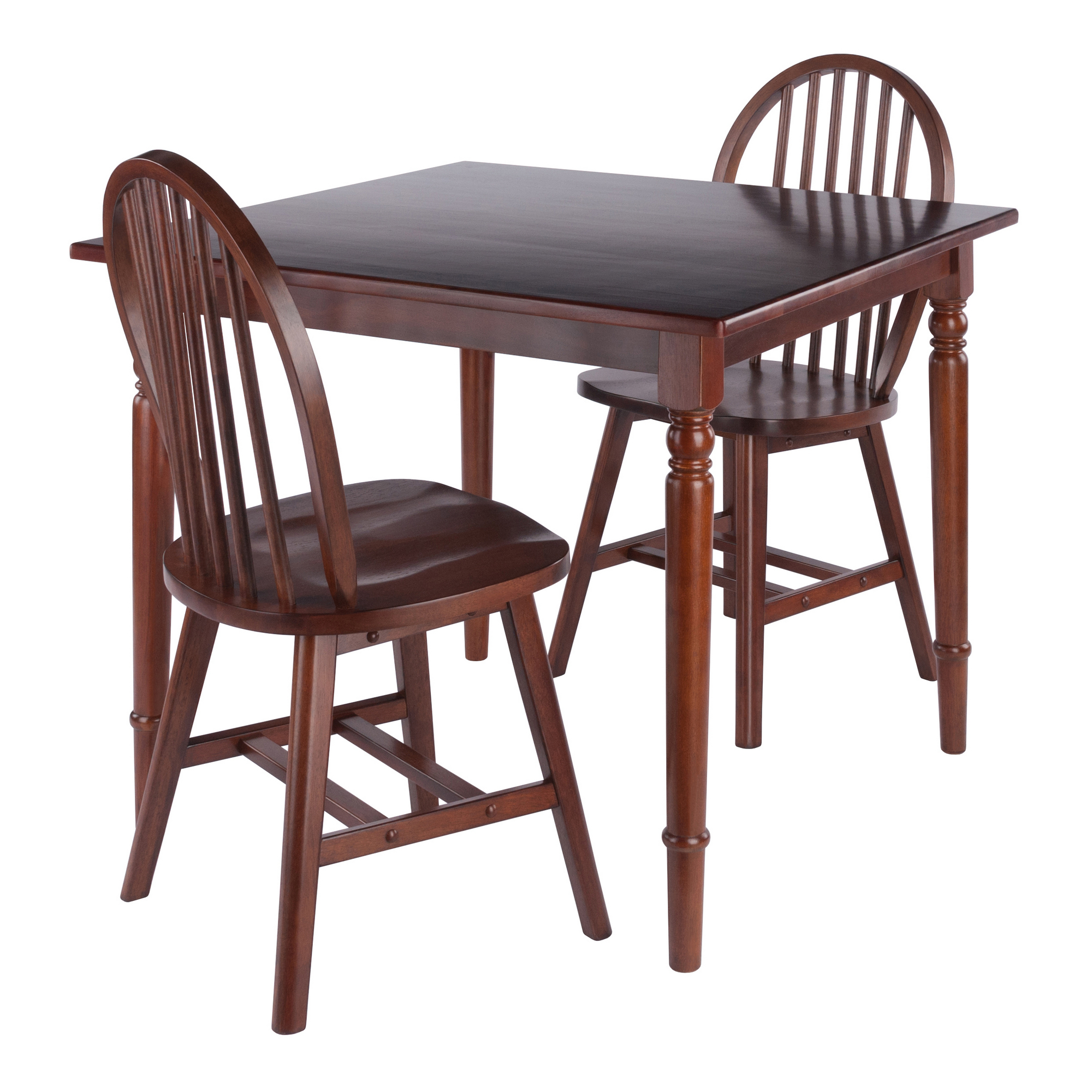 Mornay 3-Pc Dining Table with Windsor Chairs, Walnut - Winsome Wood