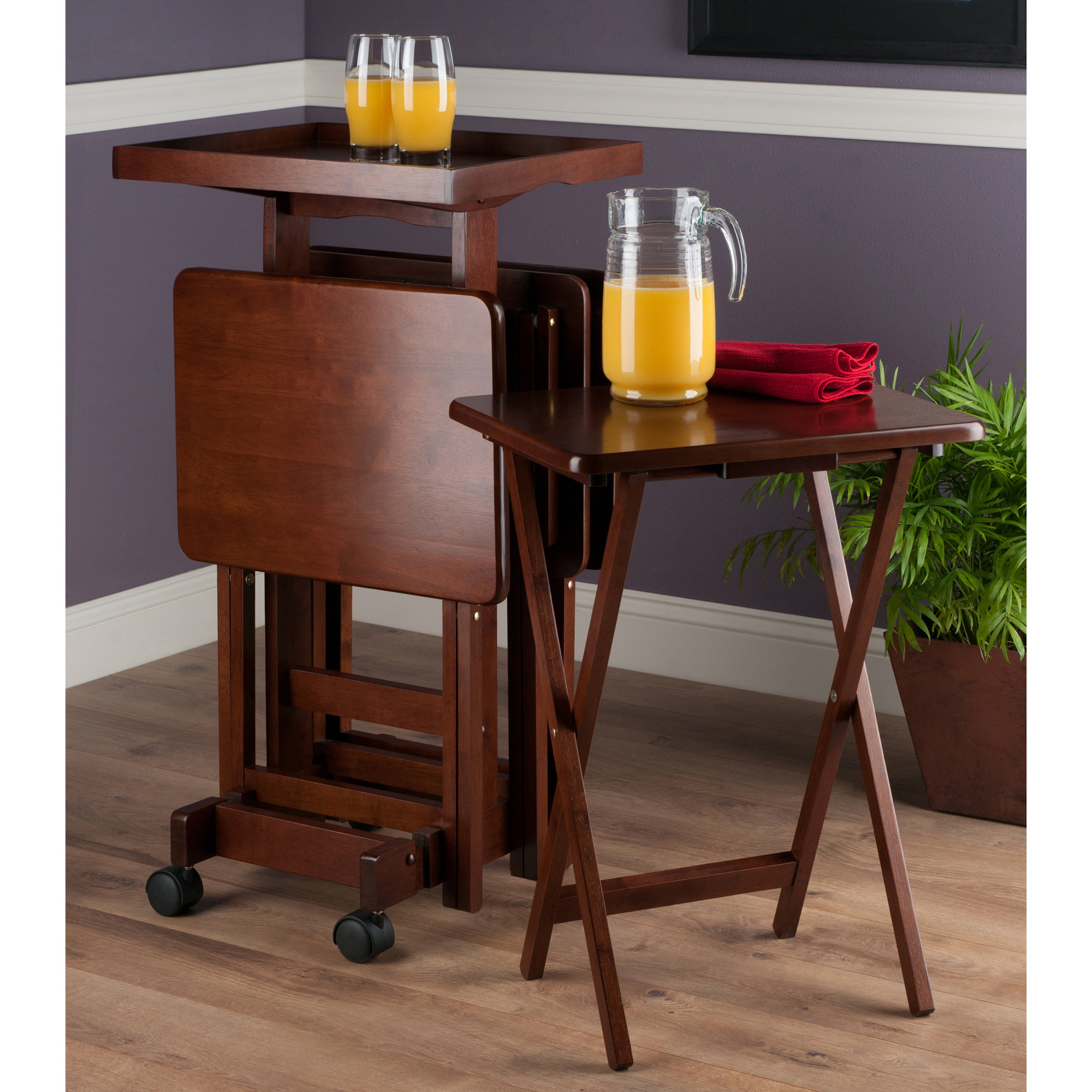 Isabelle Set of 4 Snack Tables with Mobile Stand and Removable Tray ...