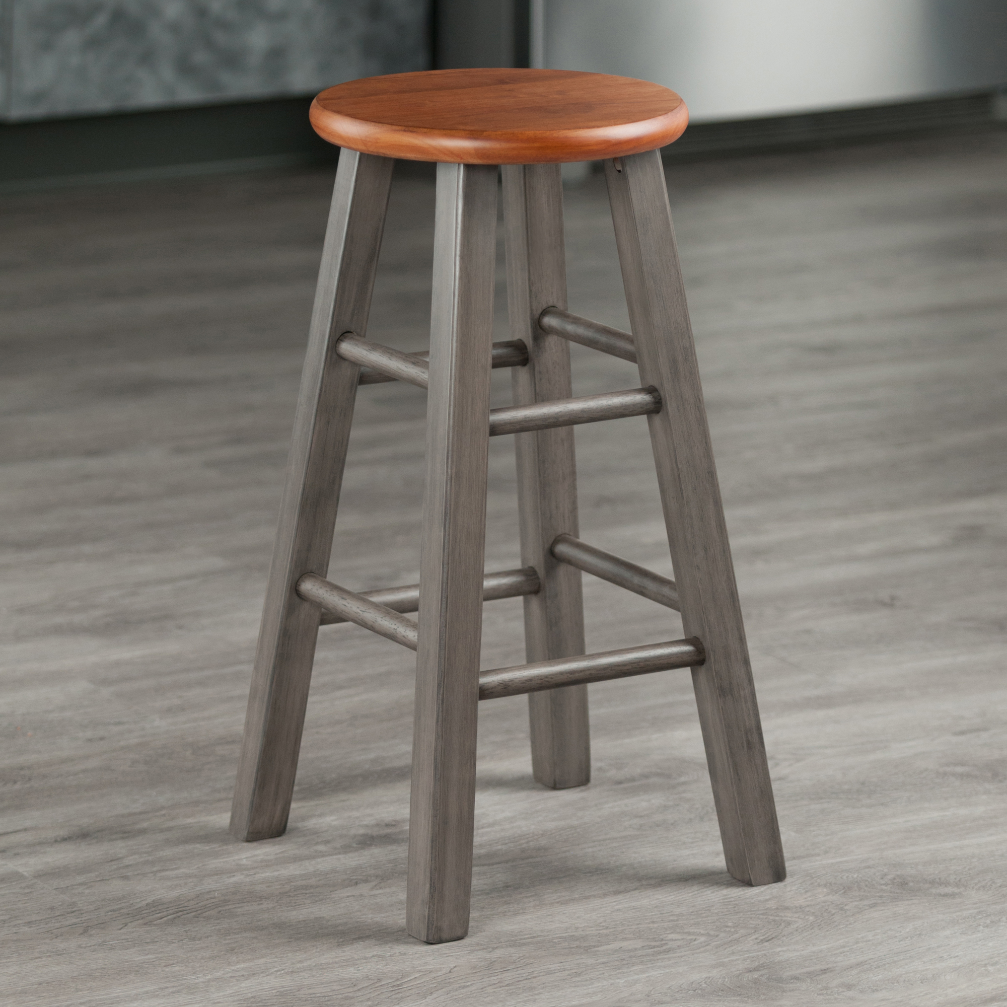 Ivy Counter Stool, Rustic Gray and Teak - Winsome Wood