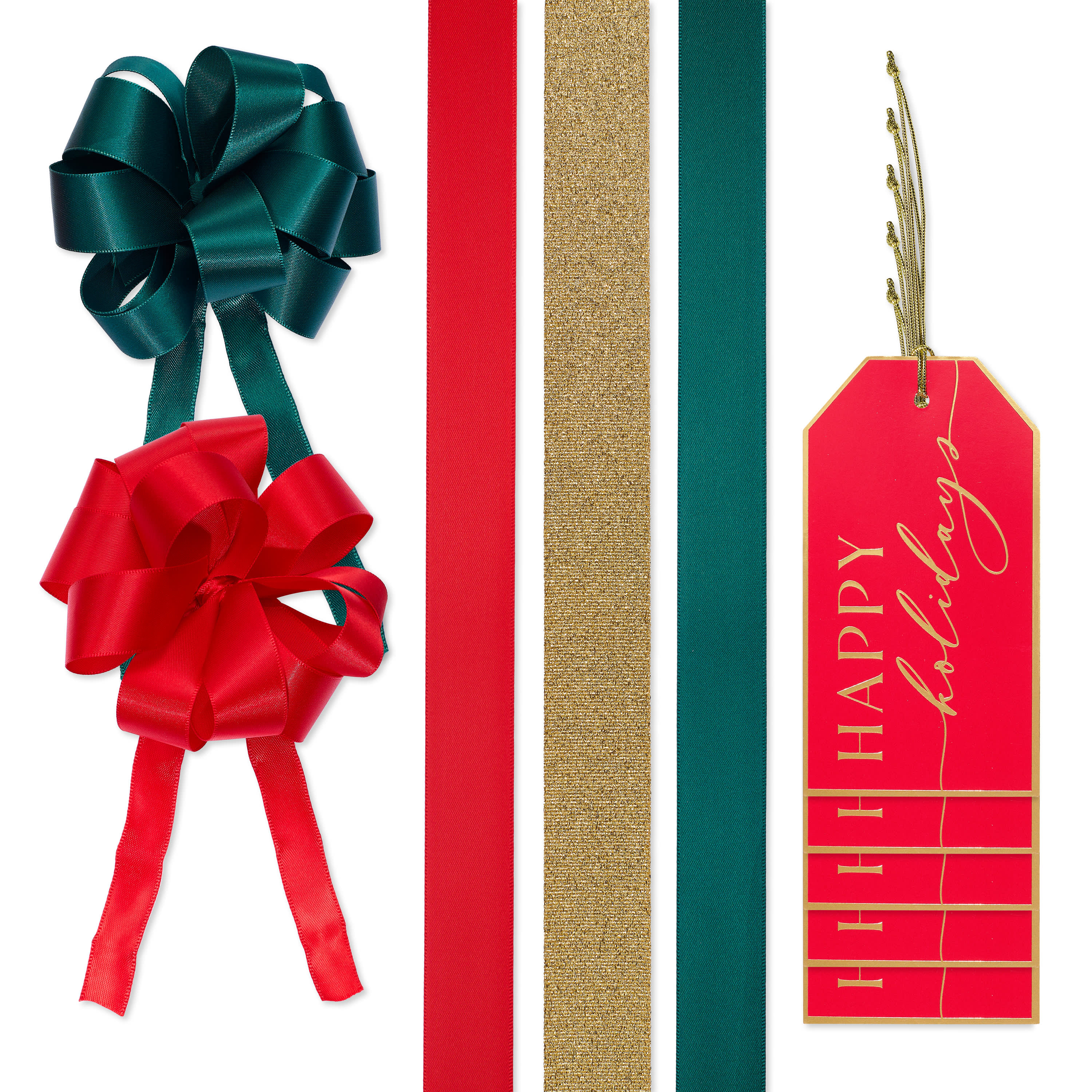 Red, Green And Gold Christmas Gift Tags, Ribbons And Bows For Gift ...
