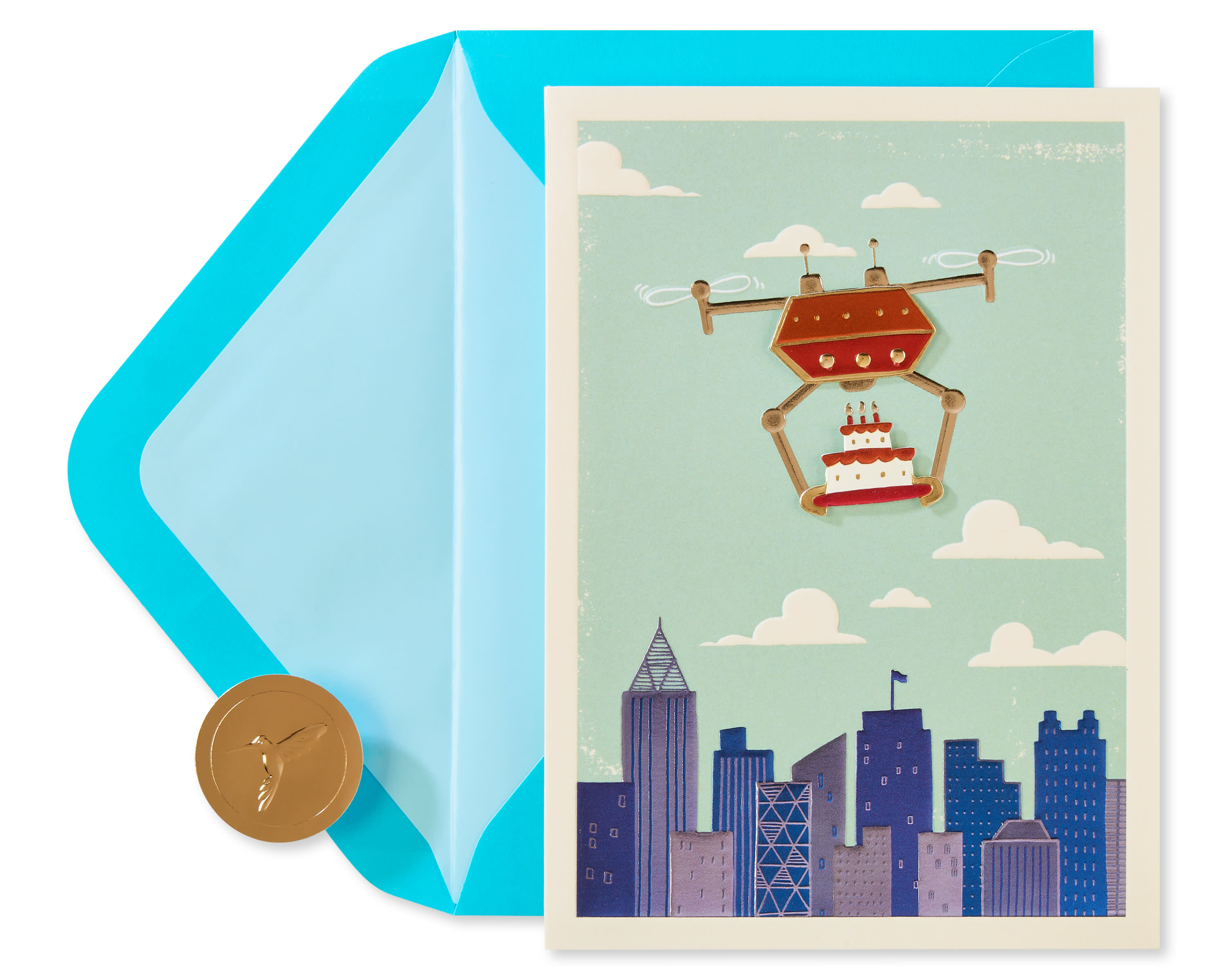Drone Carrying Cake Birthday Greeting Card - Papyrus