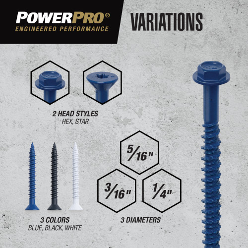 Power Pro Blue Hex Washer-Head Concrete Screw Anchors (1/4" x 1-3/4 ...
