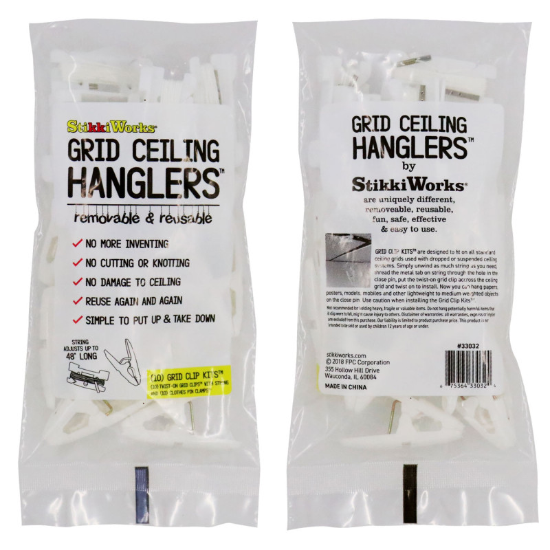 StikkiWorks Grid Ceiling Hanglers™ Grid Clip Kits™, 10 Count ...