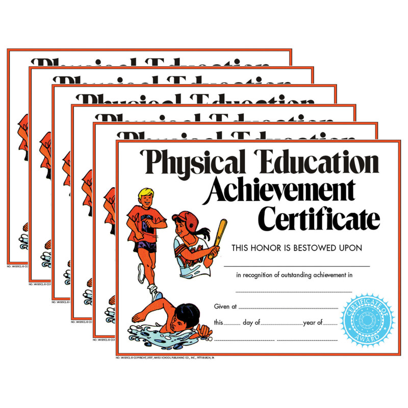 Hayes Publishing Physical Education Achievement Certificate, 8.5" x 11 ...
