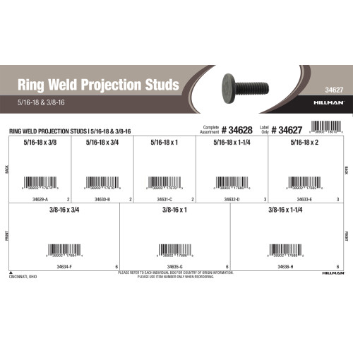 Ring Weld Projection Studs (3/8"-16 x 1") - 10 pc