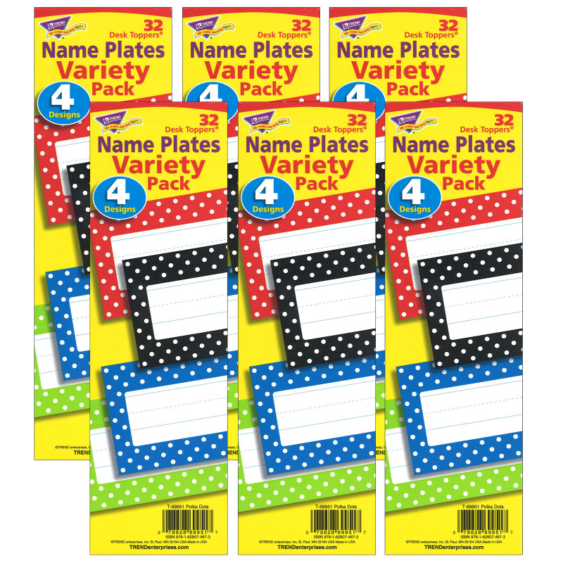 TREND Polka Dots Desk Toppers® Name Plates Variety Pack, 32 Per Pack, 6 ...