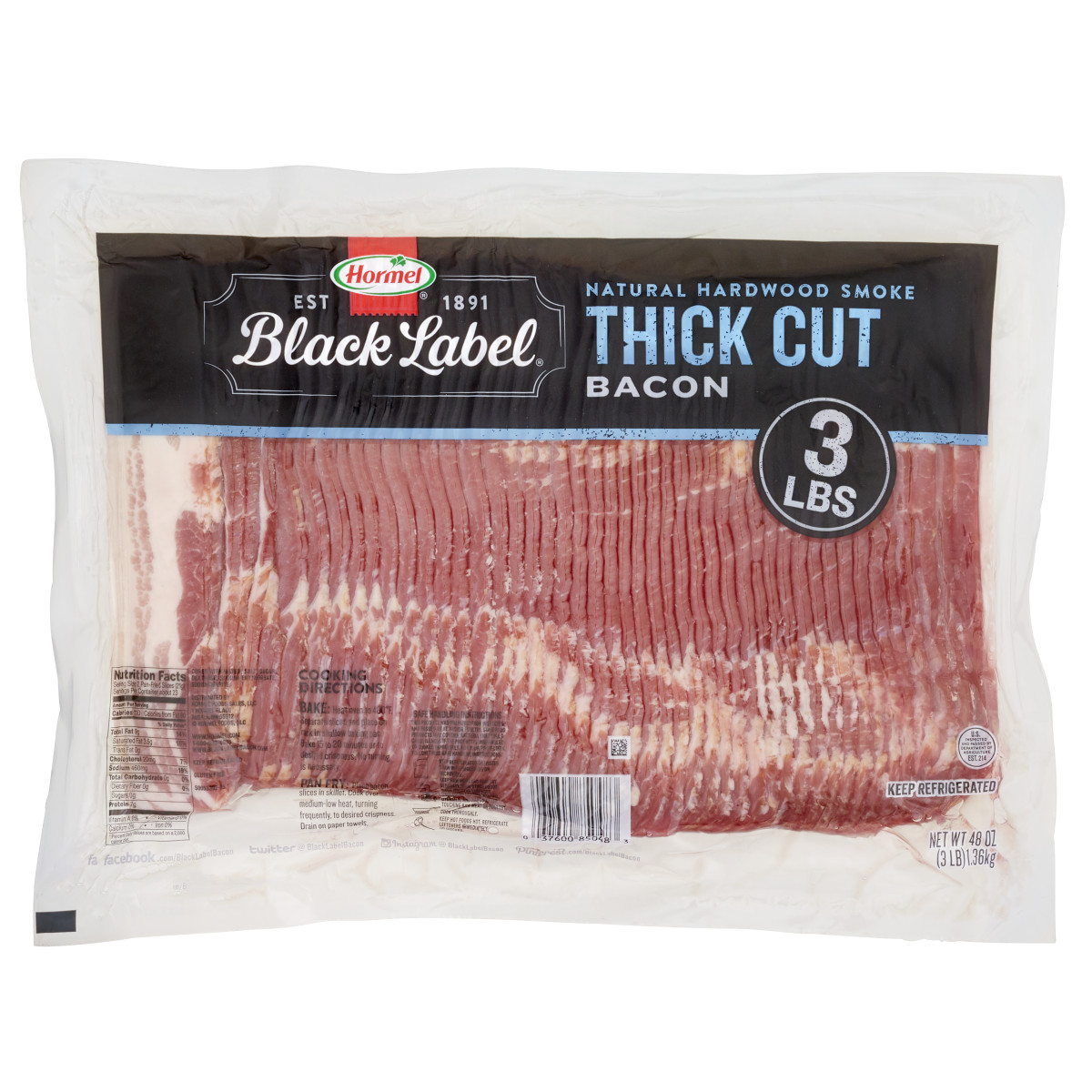 BLACK LABEL® Bacon, Thick Sliced, 12/3 lb • Hormel Product Code: #84311 ...
