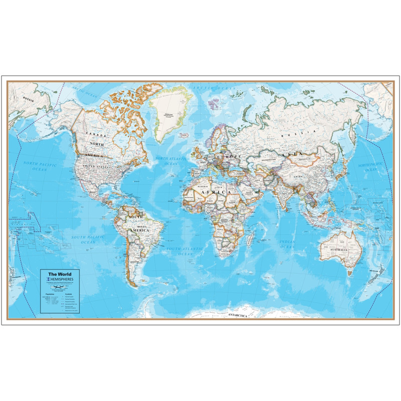 Hemispheres® Contemporary Laminated Wall Map, World - Knowledge Tree