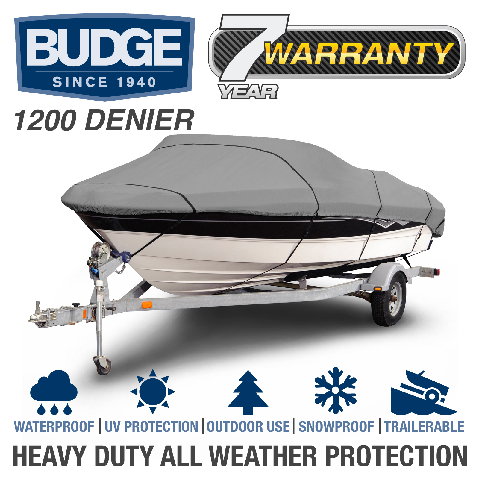 Boat Cover 1200D Waterproof V-Hull Fishing Boat Beam 69"-106" Wide 12 ...