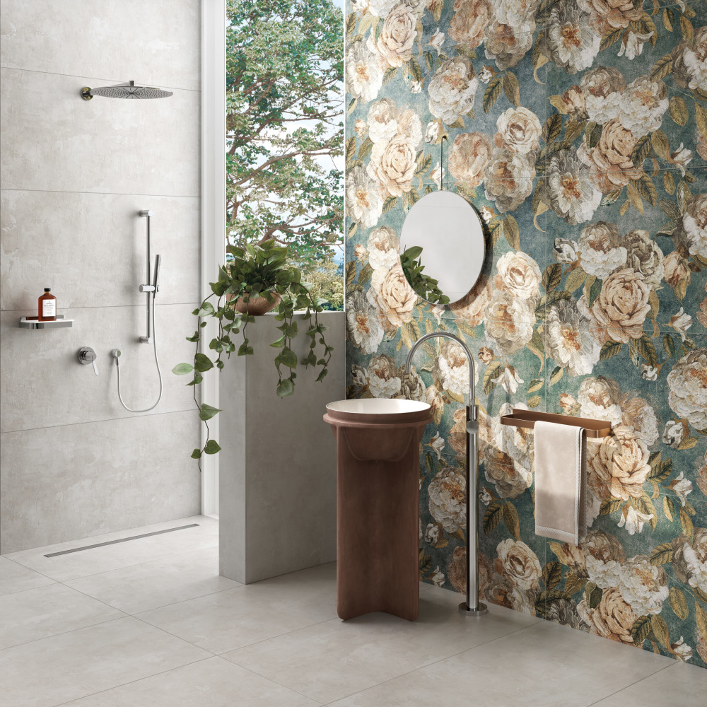 Parete Fiori Green 23-1/2 in. x 47 in. Porcelain Floor and Wall Tile ...