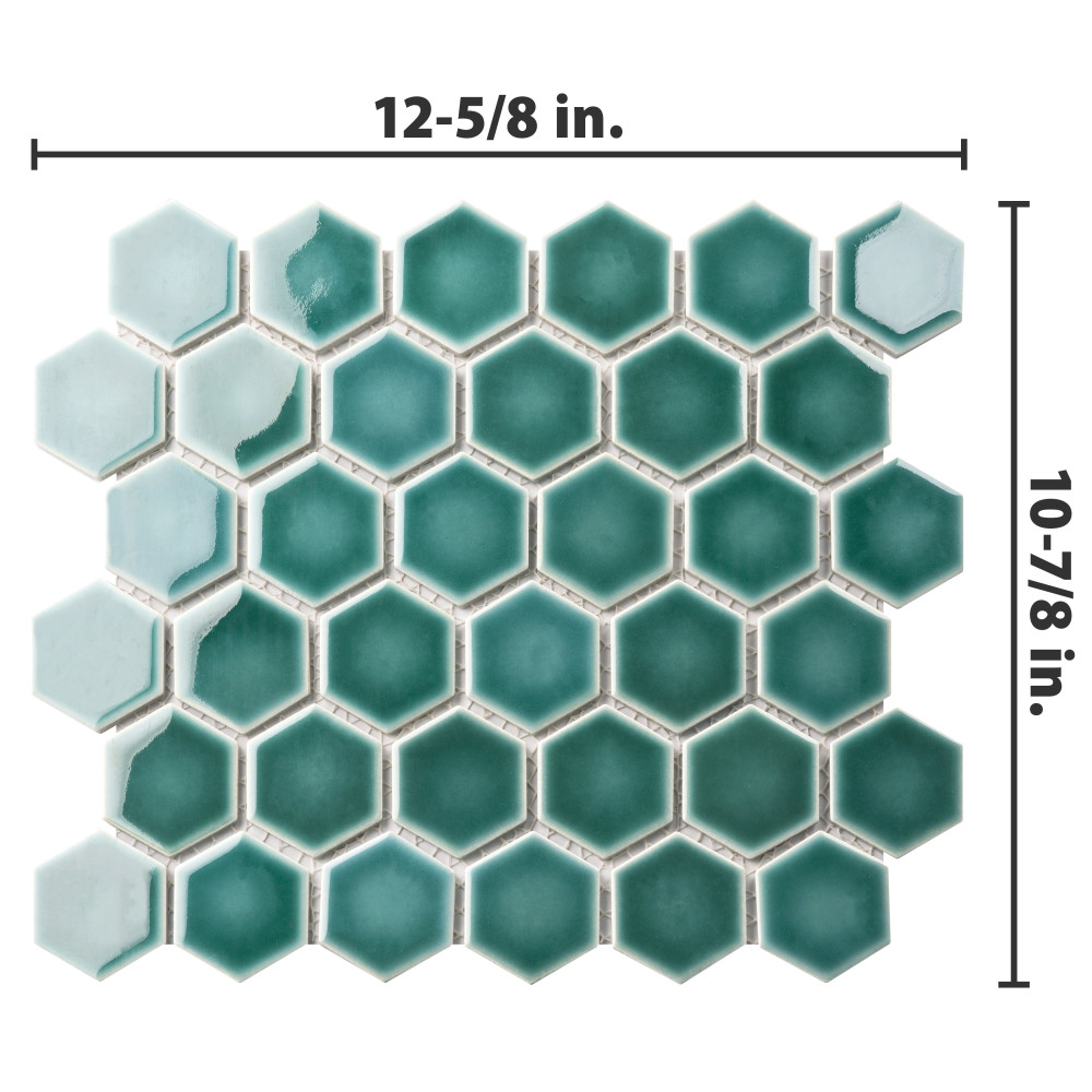 Hudson Due 2" Hex Emerald 10-7/8 in. x 12-5/8 in. Porcelain Mosaic Tile ...