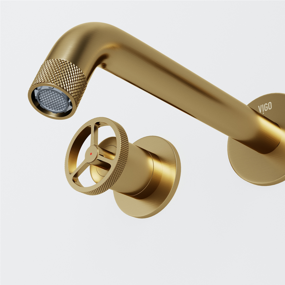 VIGO Cass Two Handle Wall Mount Bathroom Faucet in Matte Brushed Gold ...