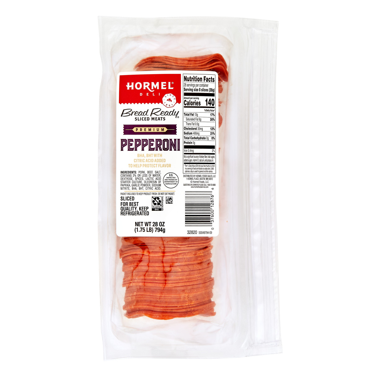 BREAD READY® Pepperoni, Sliced 8/oz, 6/1.75 lb • Hormel Product Code ...