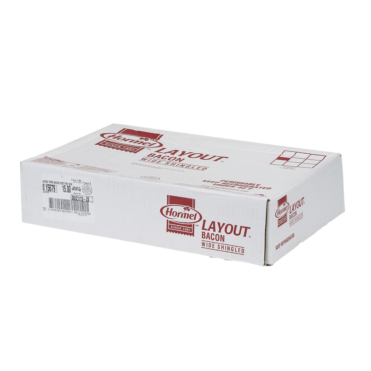 LAYOUT PACK® Bacon, 23/27 slice, 15 lb • Hormel Product Code: #15679 ...