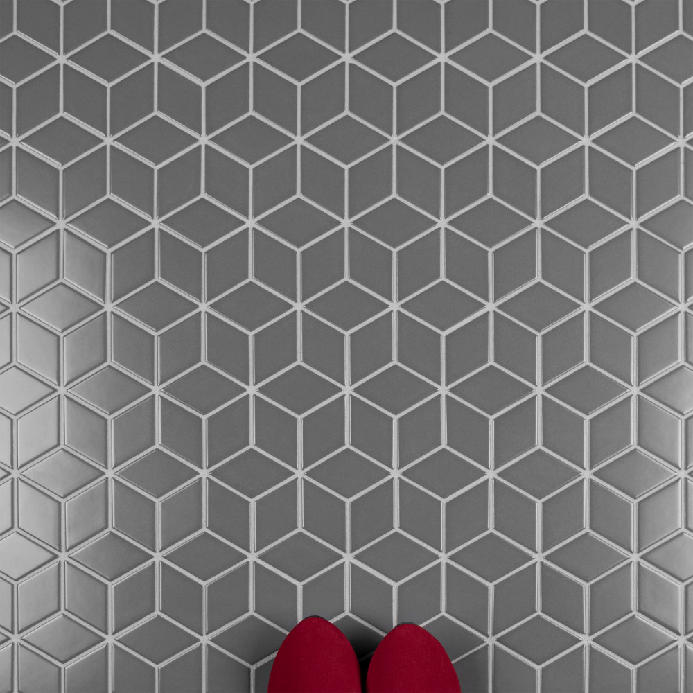 Metro Rhombus Matte Grey 10-1/2 in. x 12-1/8 in. Porcelain Mosaic Tile ...