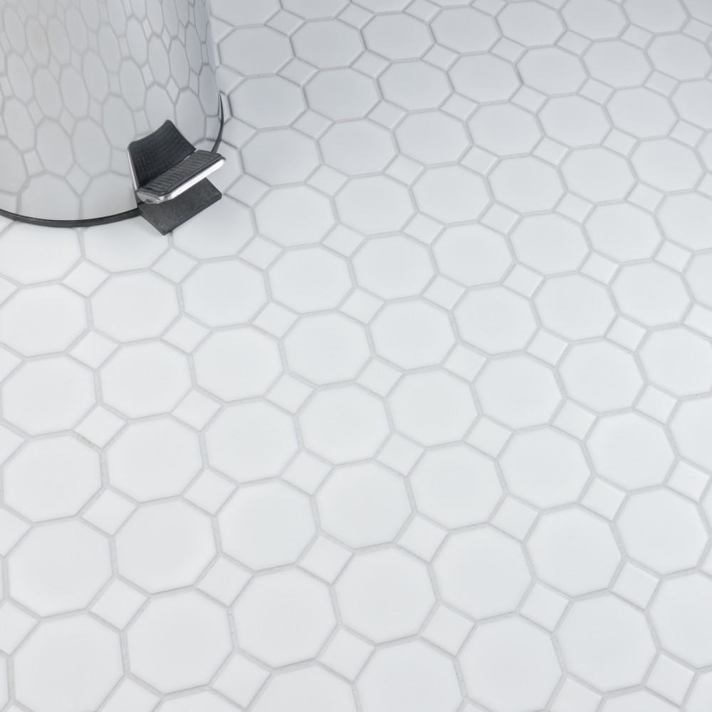 Metro Octagon Matte White w/ White Dot 11-1/2 in. x 11-1/2 in ...
