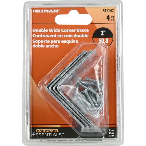 Hardware Essentials Double Wide Corner Brace Zinc (2") 4 Pack