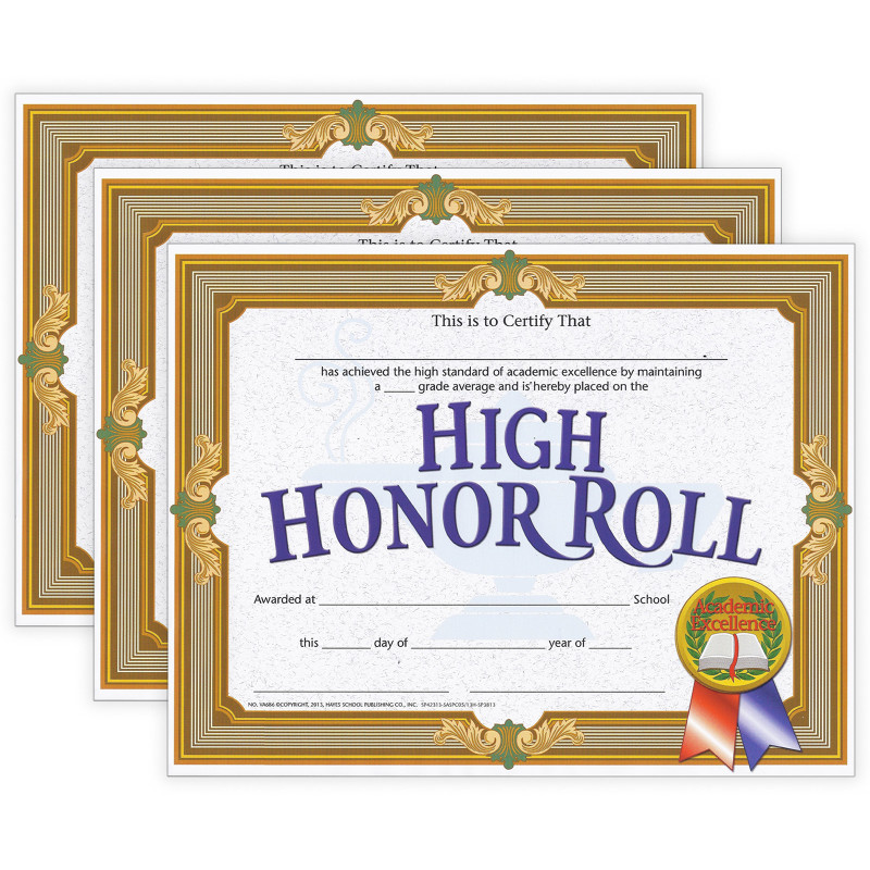 Hayes Publishing High Honor Roll Certificate, 8.5" x 11", 30 Per Pack ...