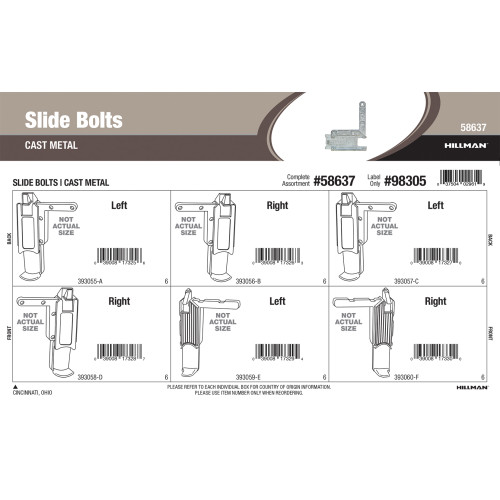 Cast-Metal Slide Bolts #2 Assortment