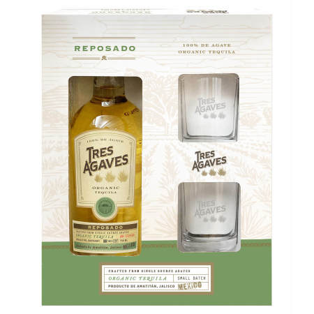 Tres Agaves Tequila Reposado Tequila with Glasses