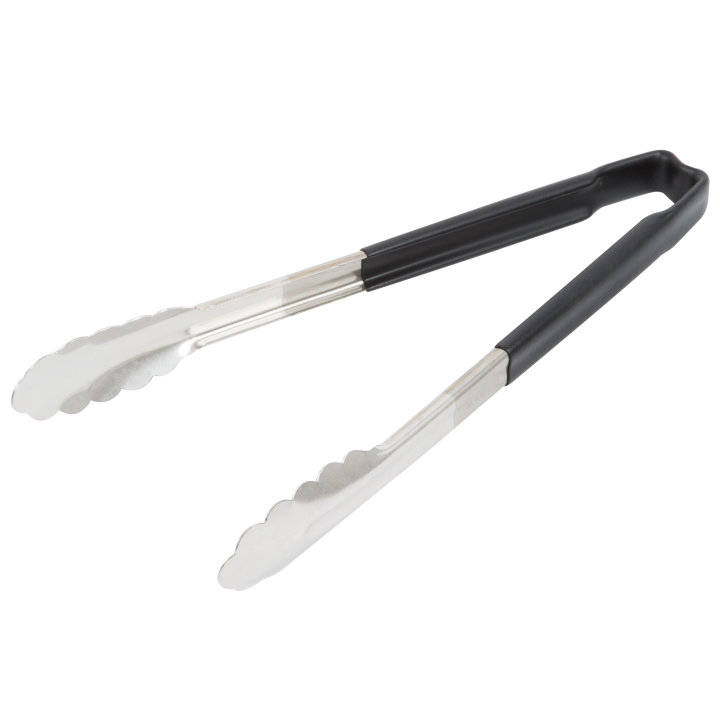 12-inch stainless steel one-piece scalloped tongs with black Kool-Touch ...