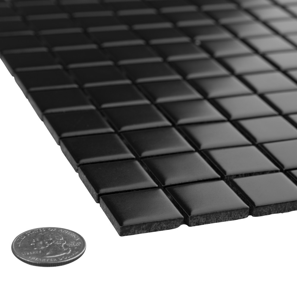 Sample - Metro 1" Square Matte Black Porcelain Mosaic Tile | Merola Tile