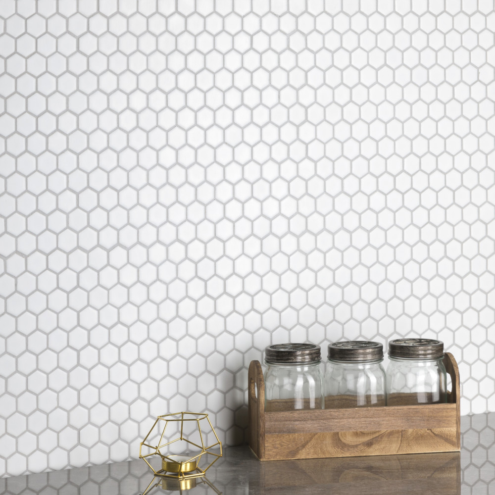 Hudson 1" Hex Matte White 11-7/8 in. x 13-1/4 in. Porcelain Mosaic Tile ...