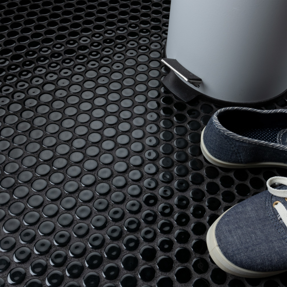 Hudson Penny Round Glossy Black 11-7/8 in. x 12-5/8 in. Porcelain ...