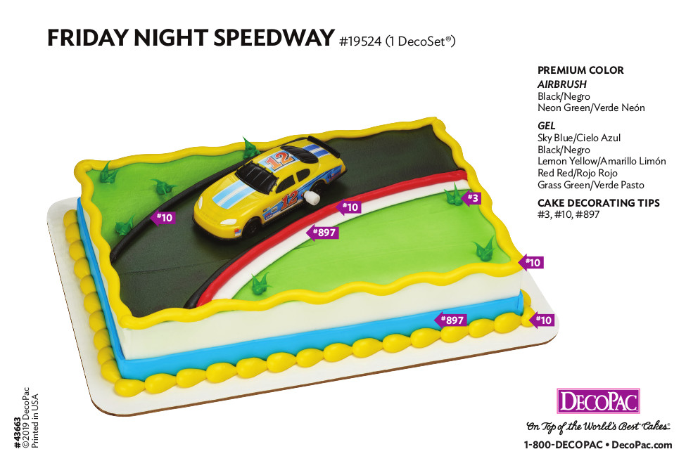 Friday Night Speedway Cake Decorating Instructions Card | DecoPac