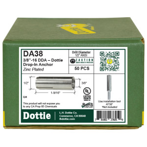 L.H. Dottie DA38 Drop-In Anchor, Anchor Size 3/8-16, Drill Size 1/2 In ...