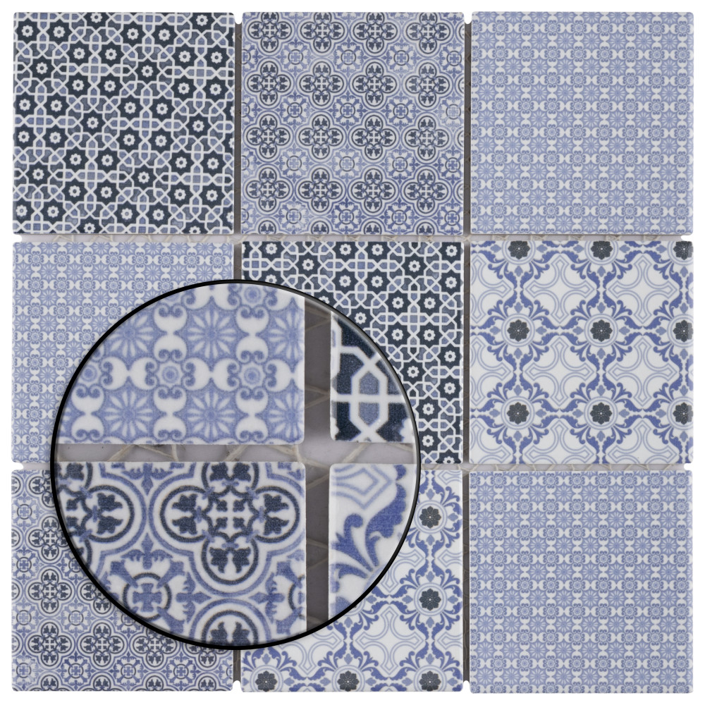 Classico 4" Square Blue 11-5/8 in. x 11-5/8 in. Porcelain Mosaic Tile ...