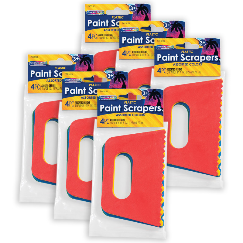 Creativity Street® Paint Scrapers, Assorted 4 Patterns, 5" Wide, 4 Per ...