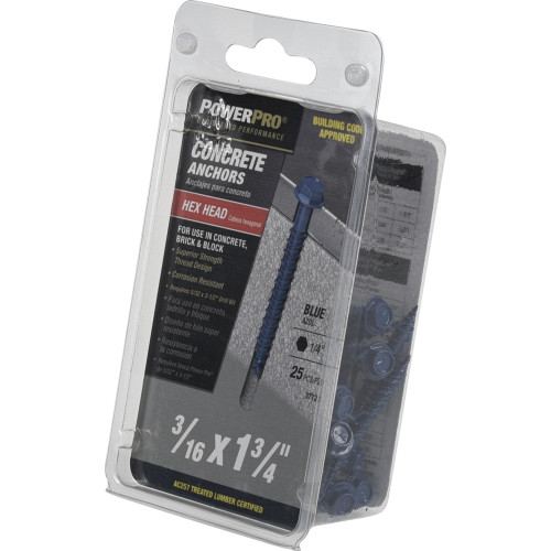 Power Pro Blue Hex Washer-Head Concrete Screw Anchors (3/16" x 1-3/4 ...