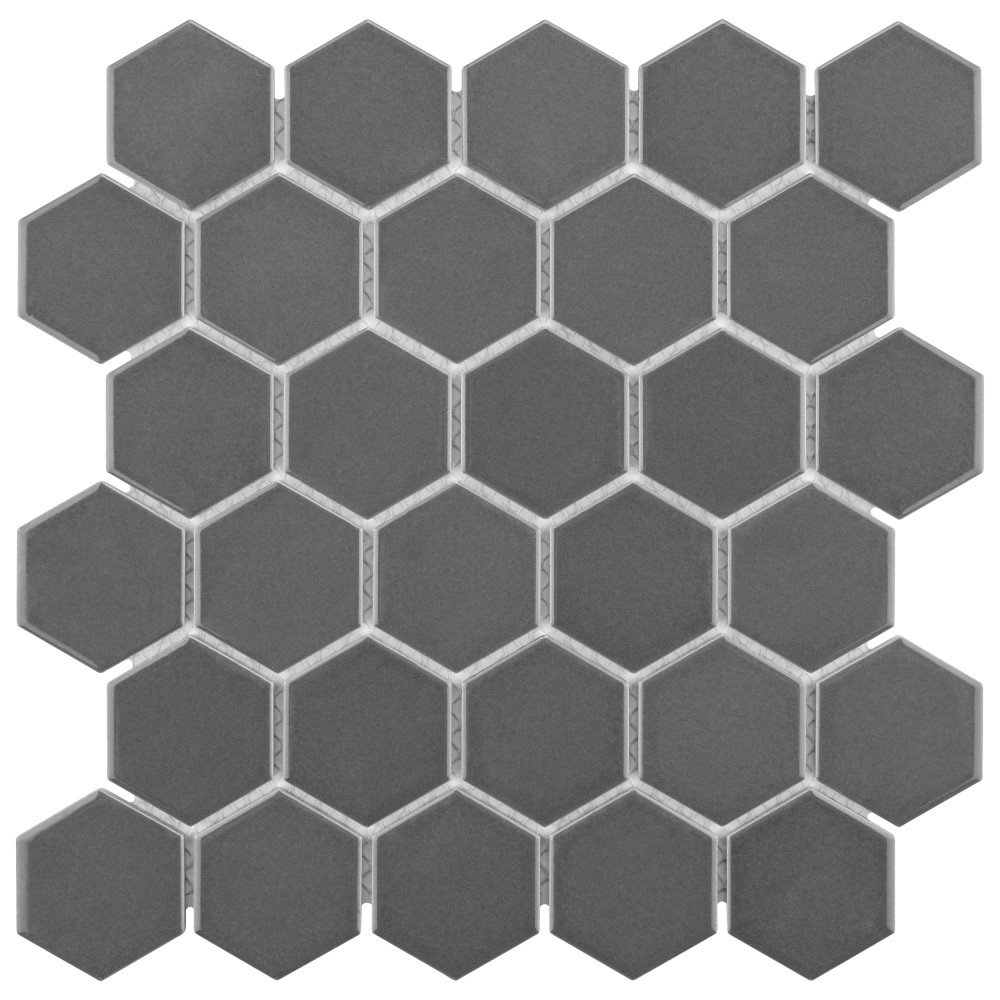 Metro 2" Hex Glossy Grey 11-1/8 in. x 12-5/8 in. Porcelain Mosaic Tile ...