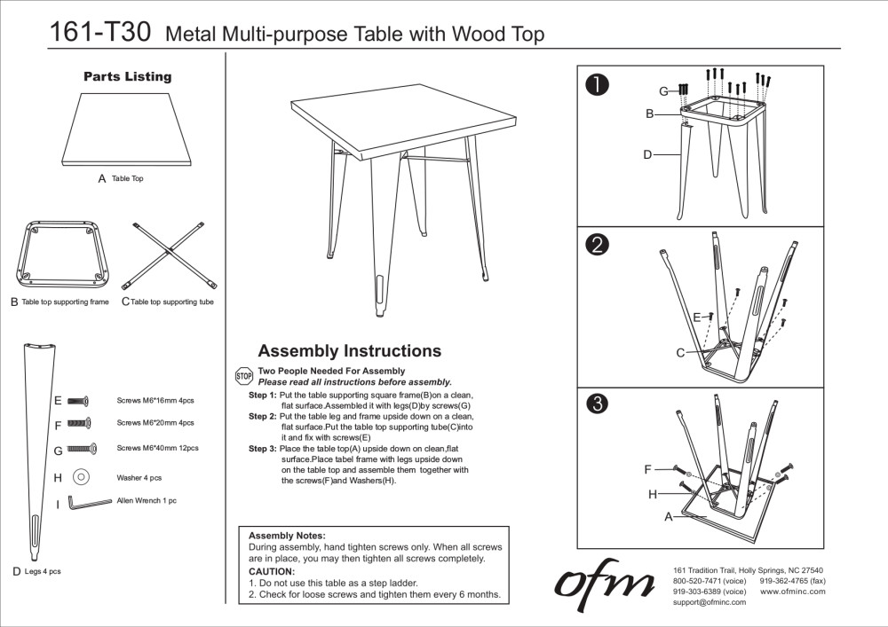 OFM 161 Collection Industrial Modern 30" Square Dining Table, Wooden ...