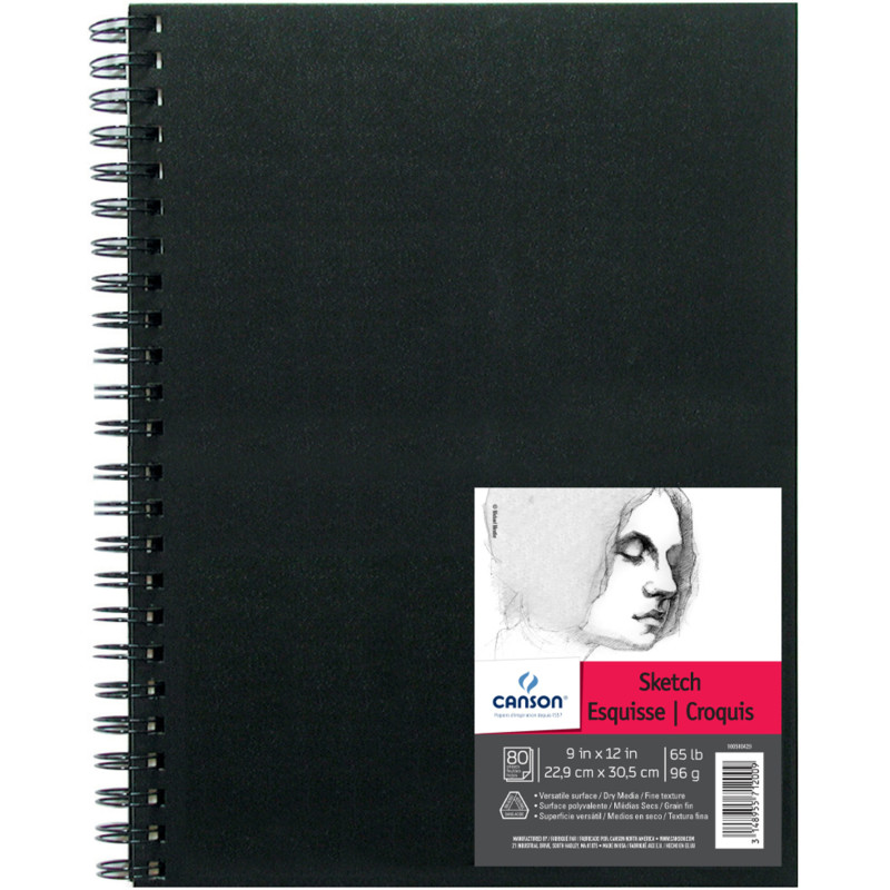 Canson Artist Series Sketch Art Book, Black Cover, Wire Bind