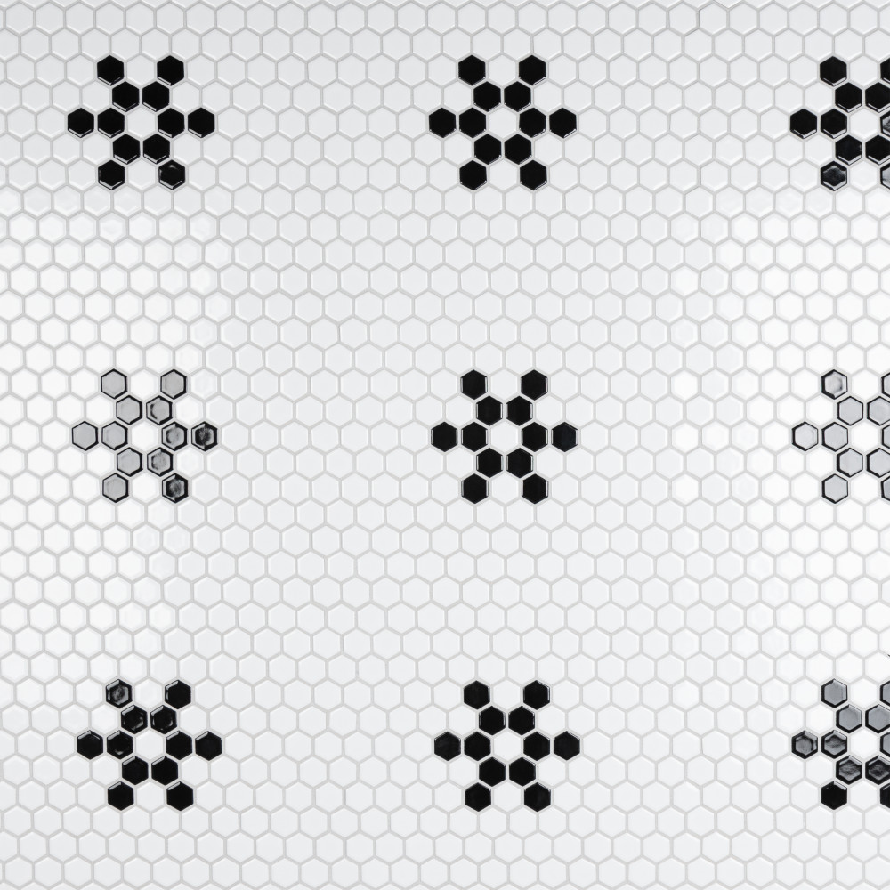 Metro 1" Hex Glossy White w/Snowflake 10-1/4 in. x 11-7/8 in. Porcelain ...