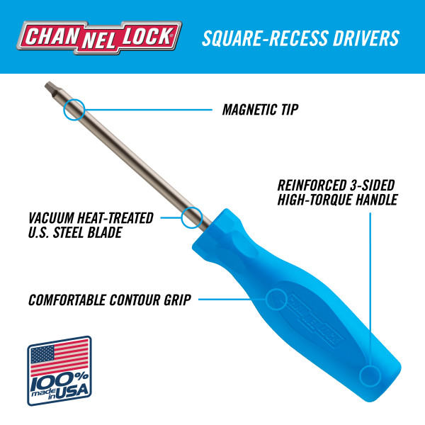 R104H Square Recess #1 X 4-inch Professional Screwdriver - Channellock ...