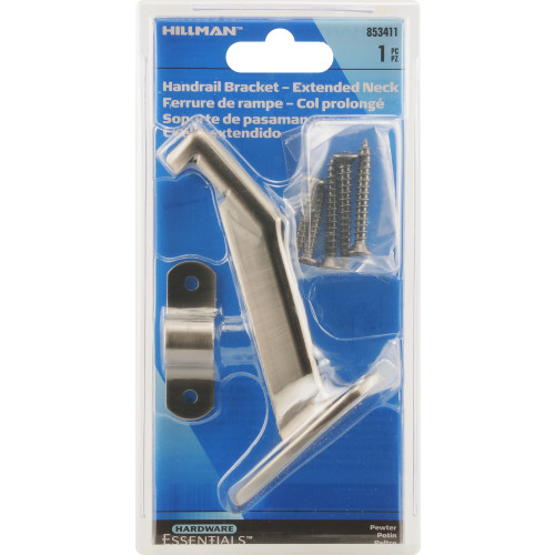 Hardware Essentials Extended Neck Handrail Bracket, Pewter