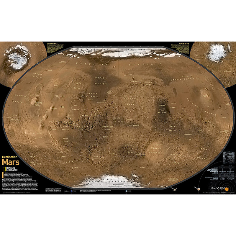 National Geographic Destination Mars: 2-Sided Map, Laminated, 31.25" x ...