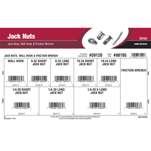 Jack Nuts Assortment (Jack Nuts, Wall Hook, & Friction Wrench)