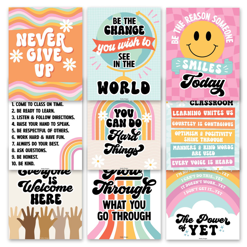 Hadley Designs Retro Growth Mindset Classroom Decor Posters, Set of 9 ...