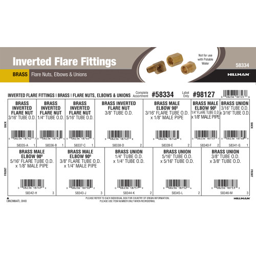 Brass Inverted Flare Fittings Assortment (Flare Nuts, Elbows & Unions)
