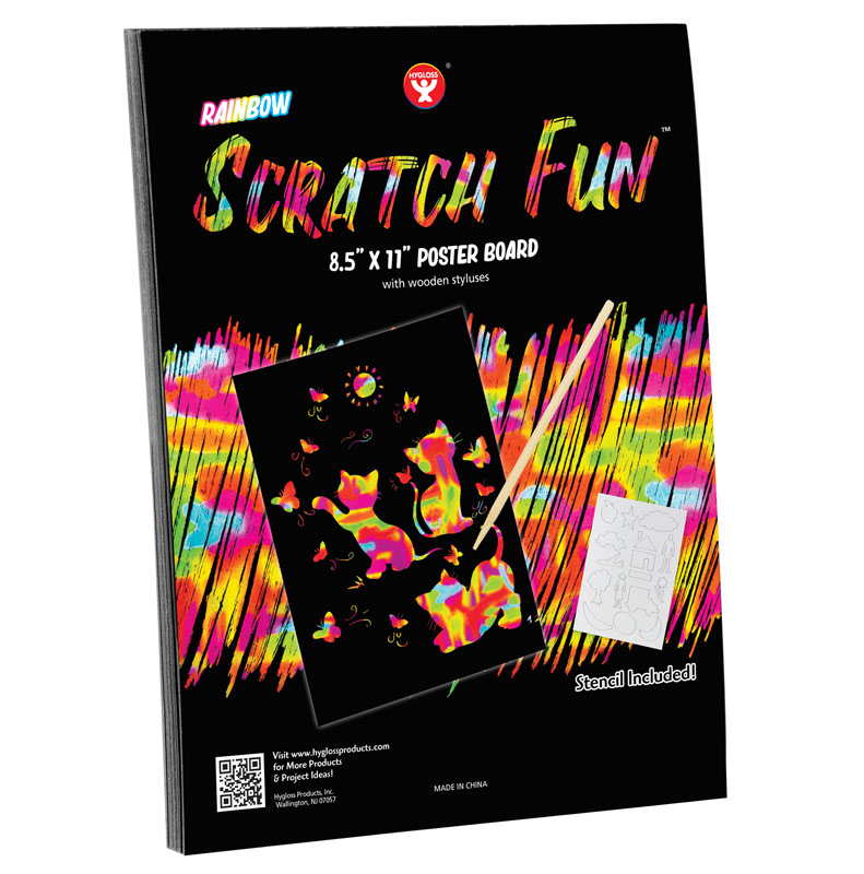 Rainbow Scratch Fun Poster Board 8.5" x 11" - 10 sheets with 2 styluses