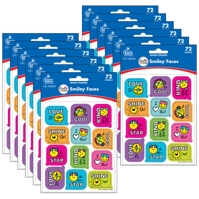 Carson Dellosa Education Kind Vibes Smiley Faces Shape Stickers, 72 Per ...