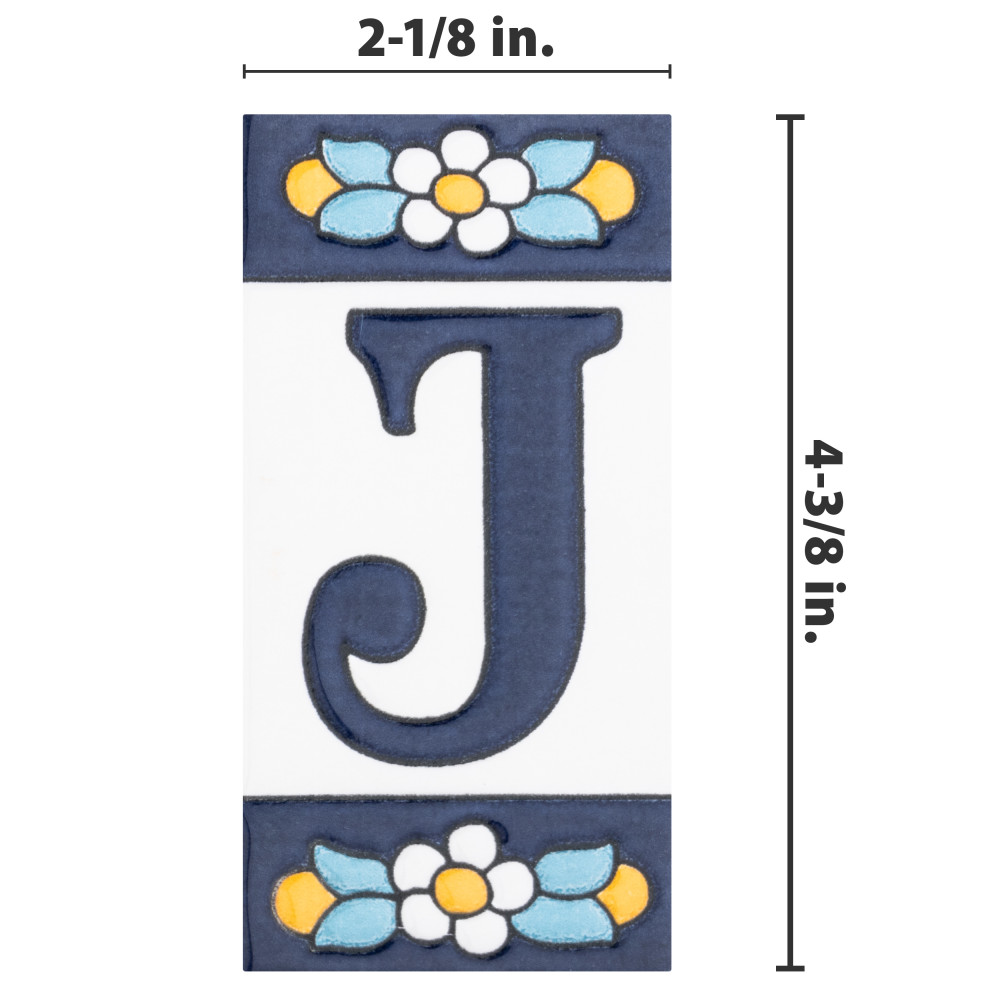 Sevillano Flora Address Letters J 2-1/8 in. x 4-3/8 in. Ceramic Wall ...