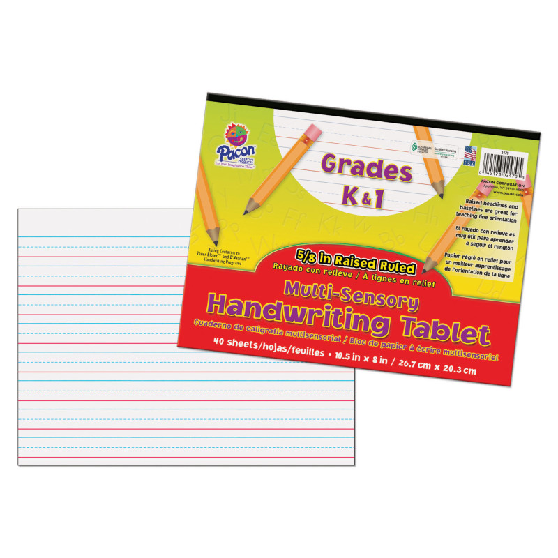 Multi-Sensory Raised Ruled Tablet, 5/8" Ruled, 40 sheets, Grades K-1 ...