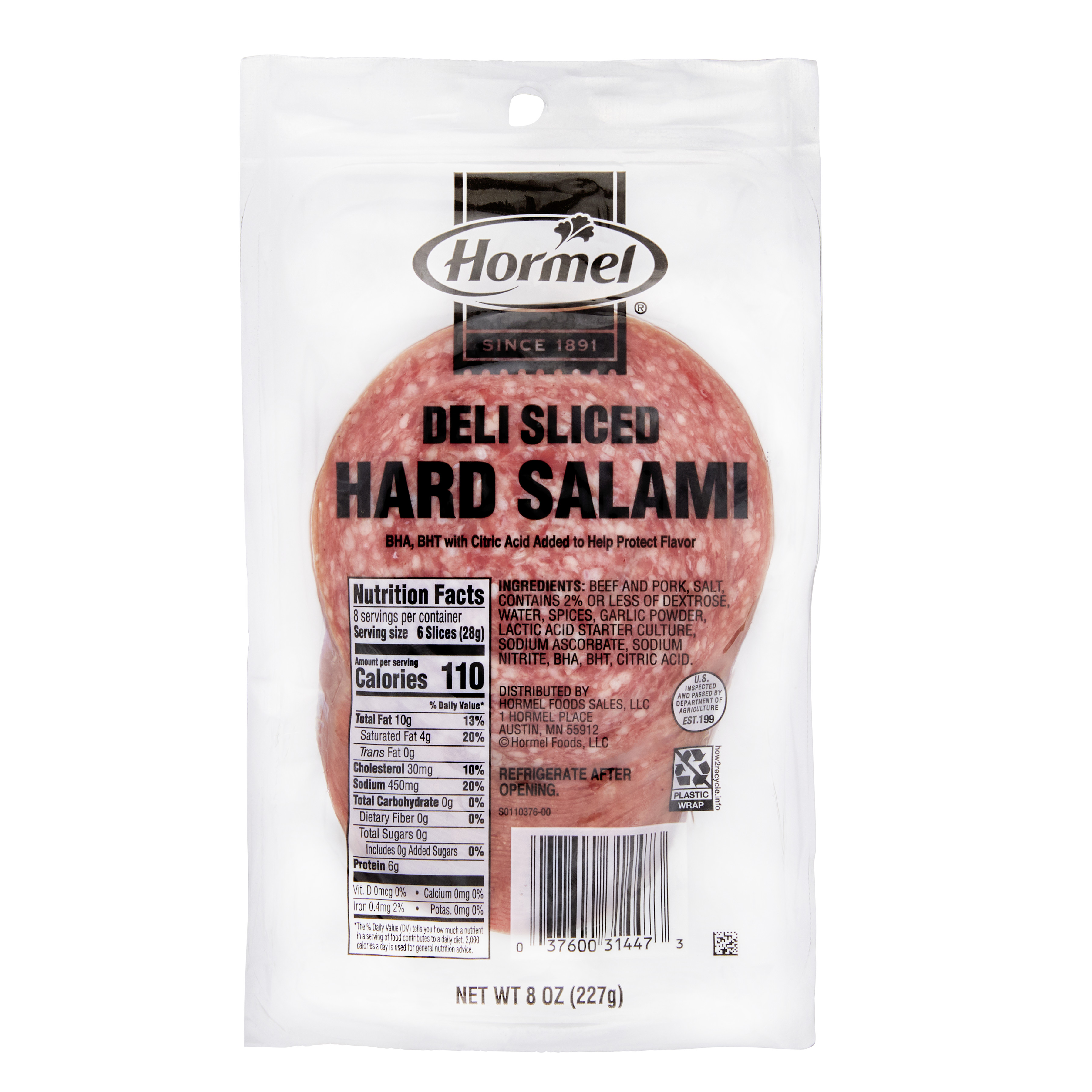 Hormel Smart Label - HORMEL Hard Salami Sliced Clear Label