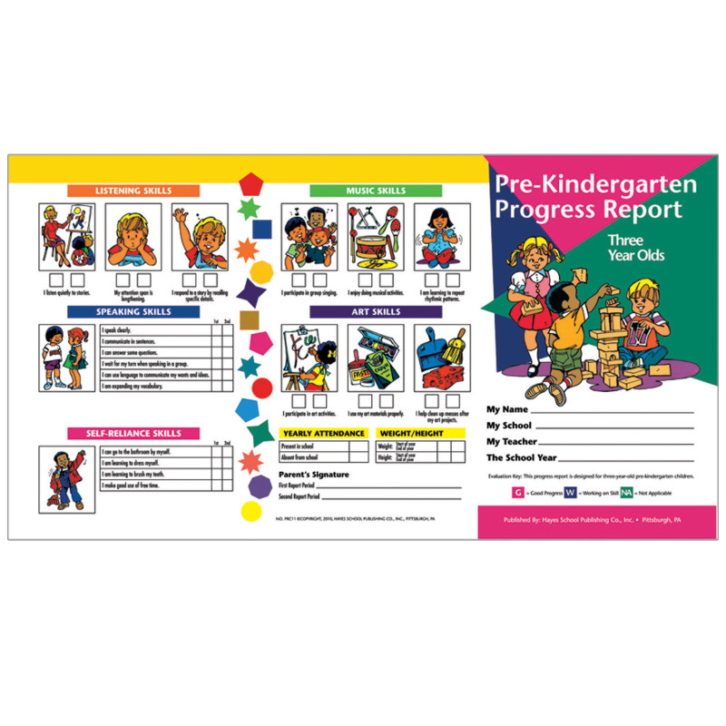 Hayes Publishing Pre-Kindergarten Progress Report (3 year olds), Pack ...
